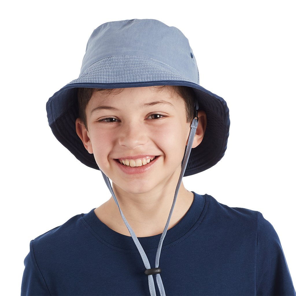Cancer Council Kids Charlie Bucket Hat - Faded Blue/Navy – AustralianGear