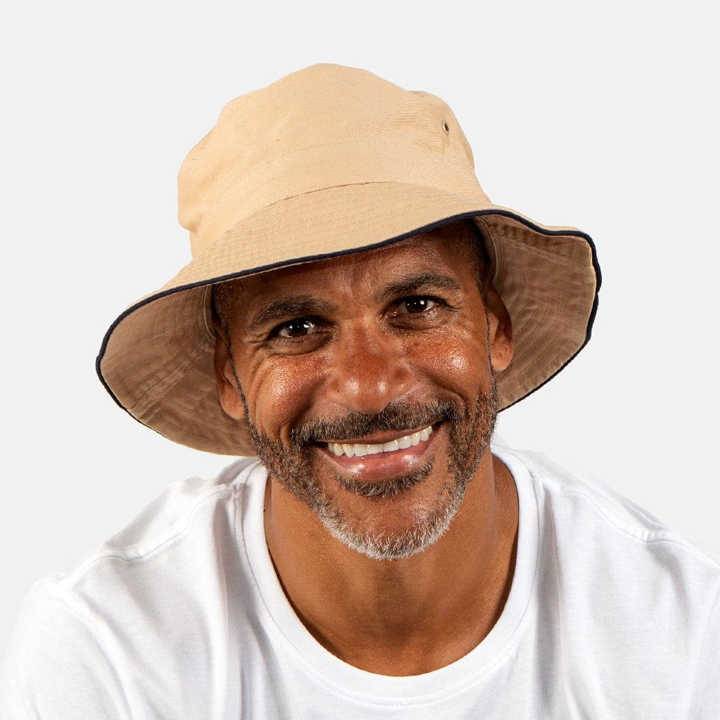 Cancer Council Jester Cotton Bucket Hat - Khaki/Navy – AustralianGear